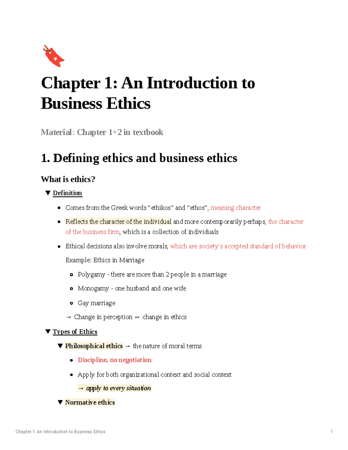 Chapter 1 - An Introduction to Business Ethics (Lecture note) - 🔖 ...