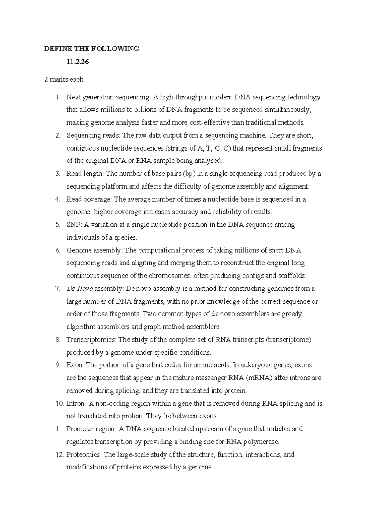 Gene320 Baseline Assessment: Key Definitions in Genomics - Studocu