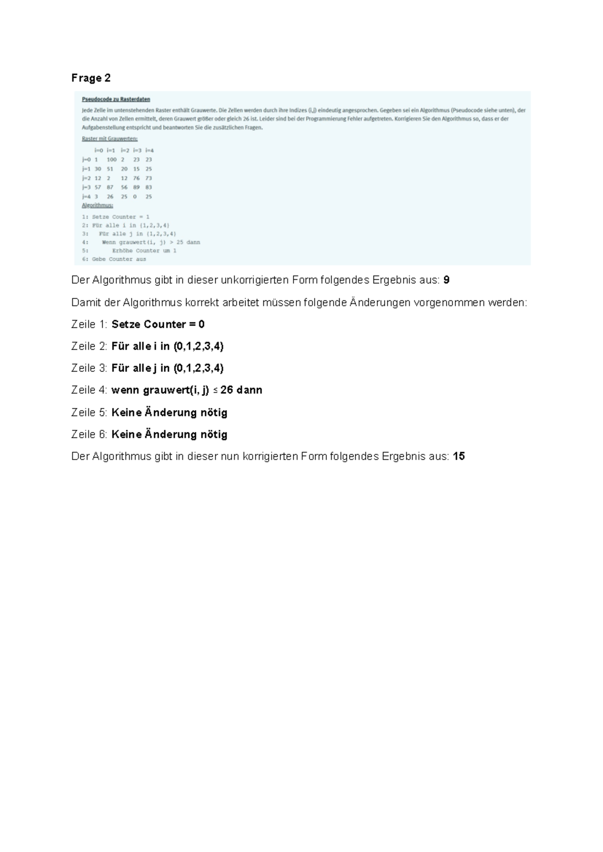 Musterlösung Geoinformatik 4 - Der Algorithmus gibt in dieser ...