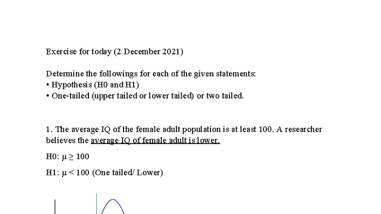 Hypothesis Testing Exercise for Students (H0 & H1) - Studocu
