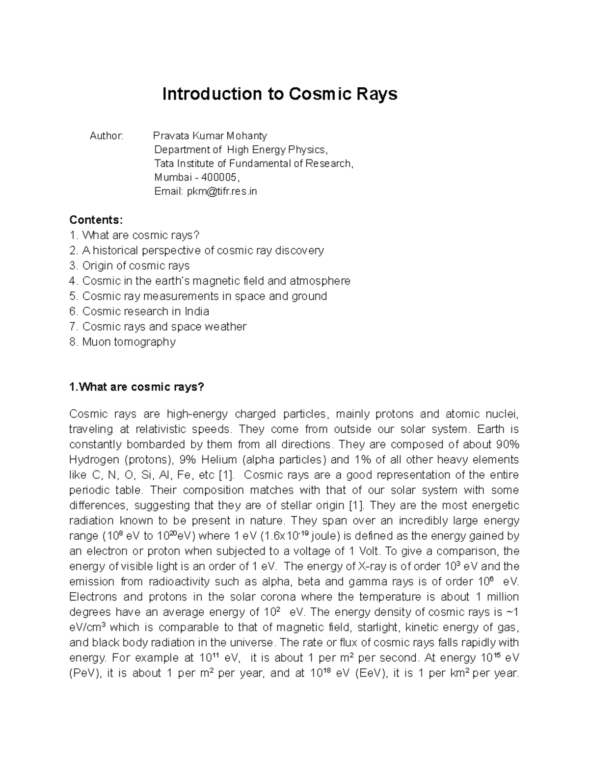 03-SM-Cosmic Rays: Overview and Research Insights - Studocu