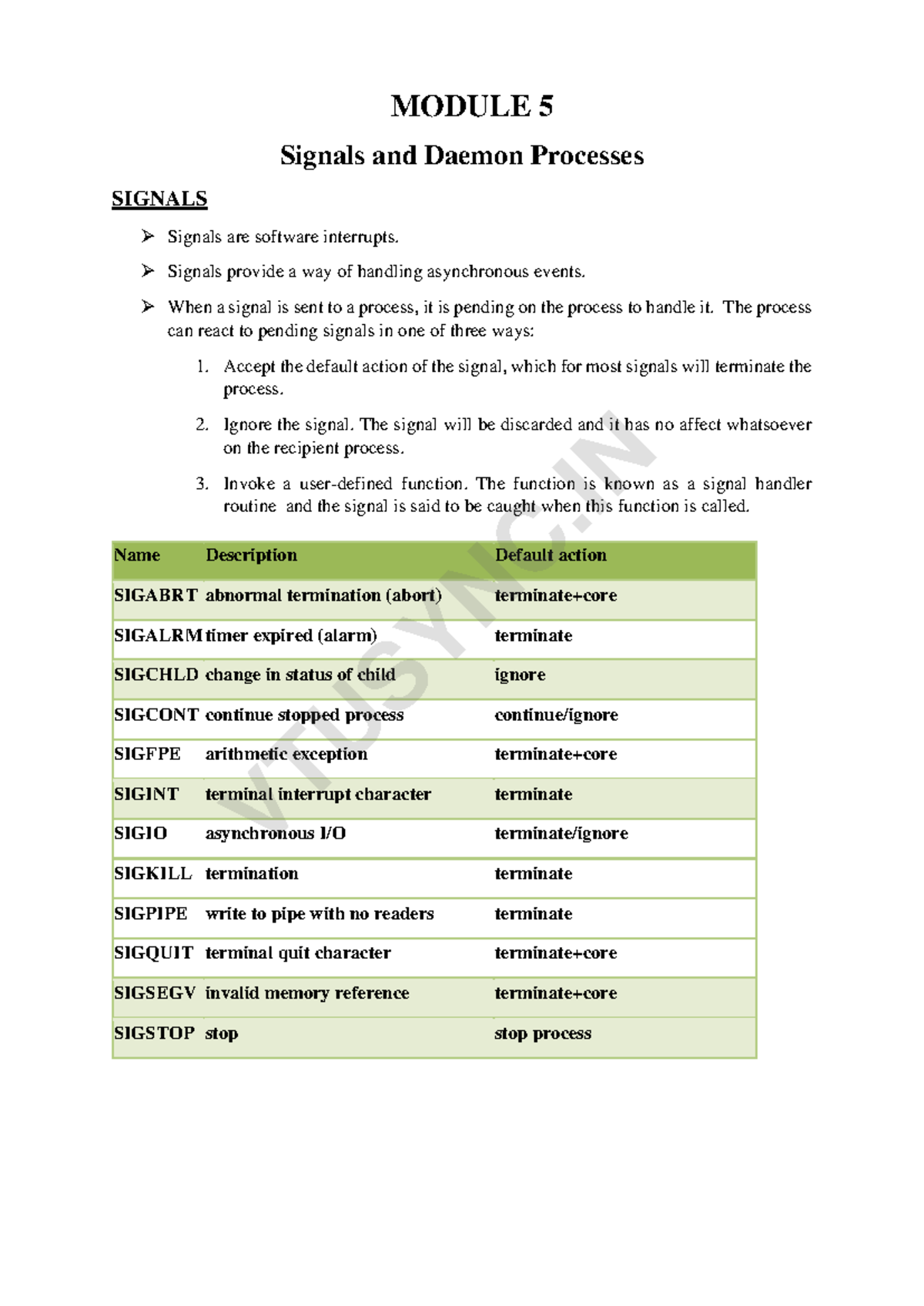 USP Module 5 - Signals and Daemon Processes Overview - Studocu