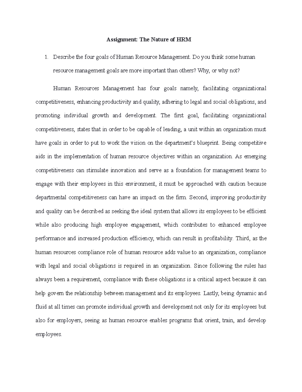 Module 1 - Assgn 1 - Understanding the Nature of HRM - Studocu
