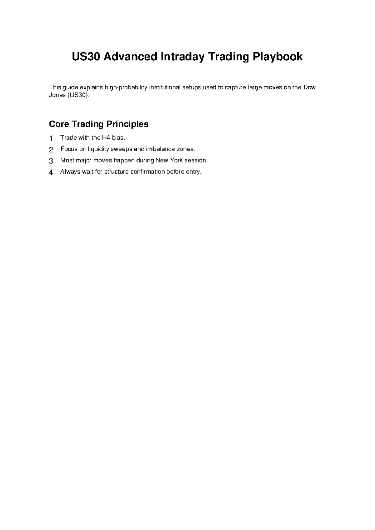 US30 Advanced Intraday Trading Playbook: Strategies & Principles - Studocu