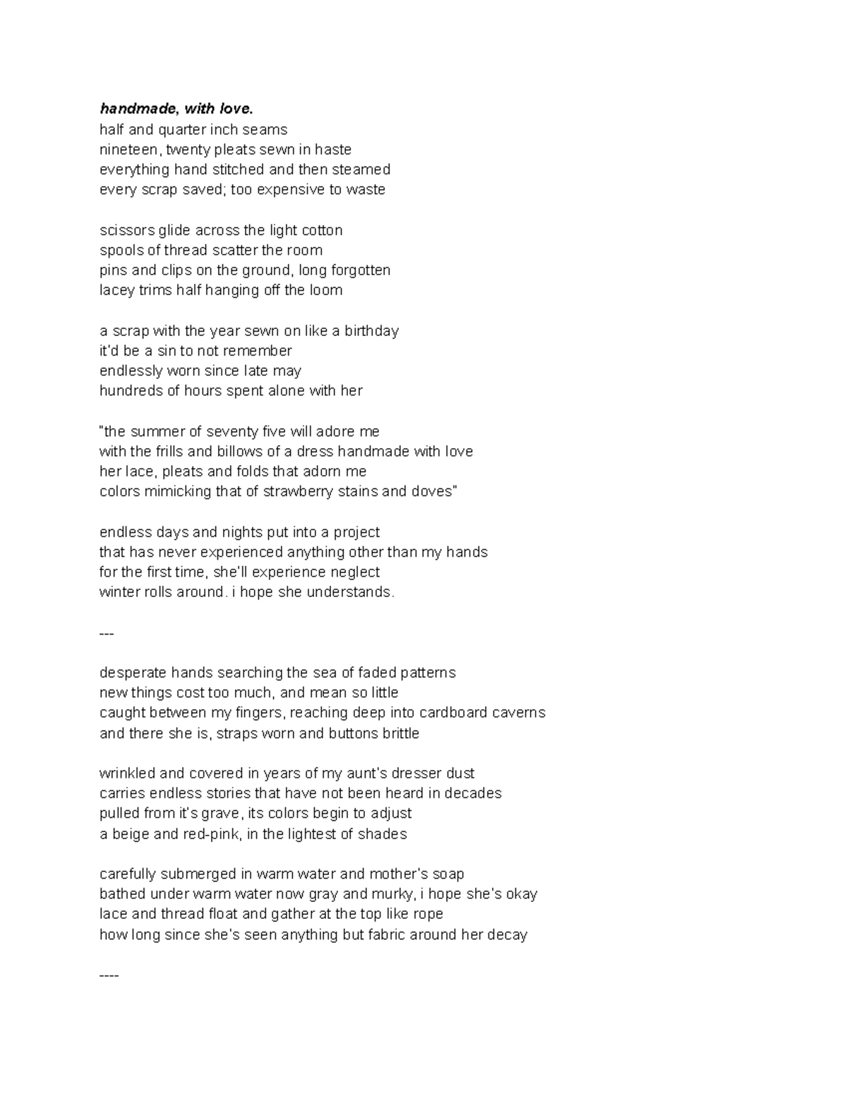 ENG 4U1 - Unit 16 - handmade with love - poem - SS - Google Docs ...