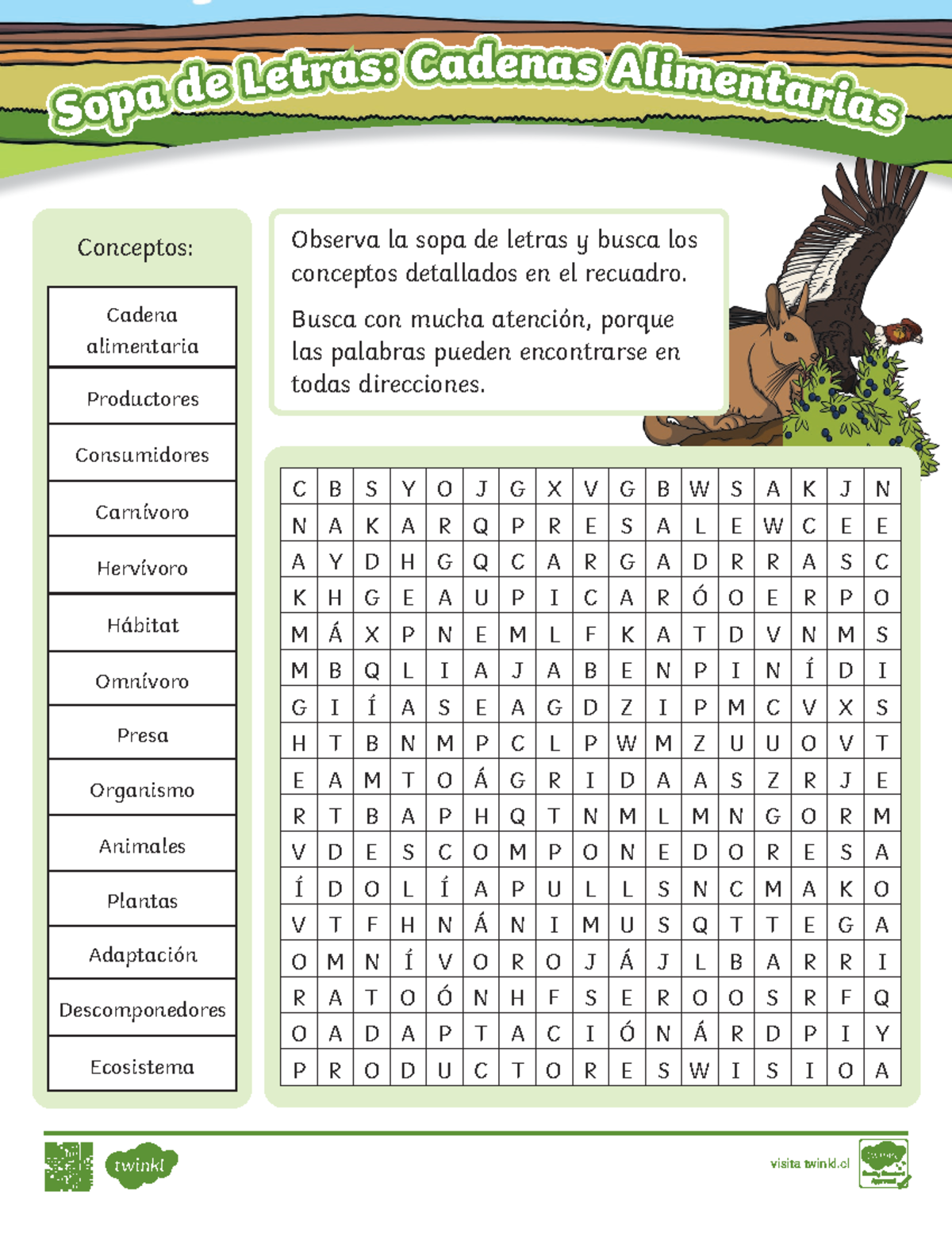 Cl-cn-1696709134-Sopa de Letras: Cadenas Alimentarias - Ver 2 - Studocu