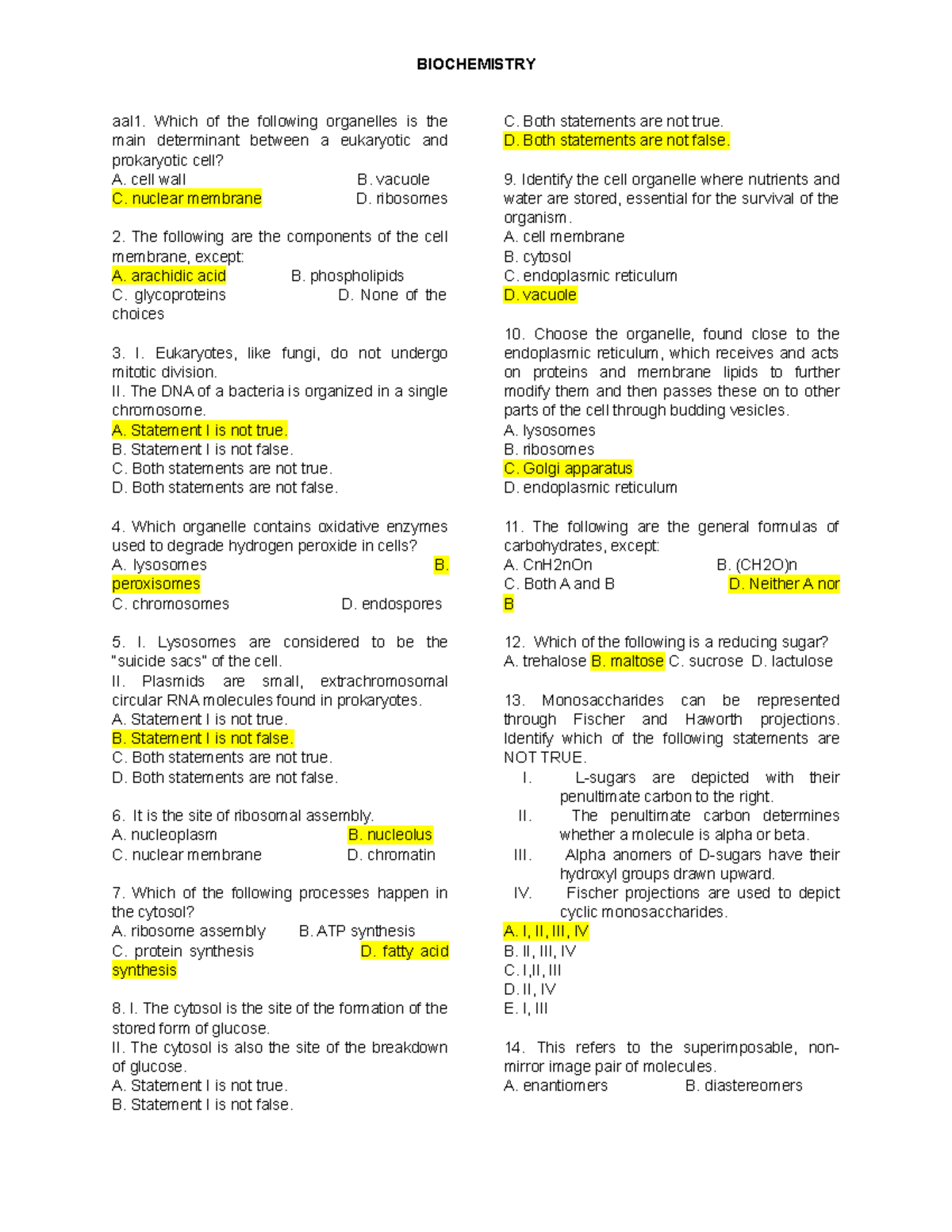 Biochemistry Exam Review [BIOCHEMISTRY aal1] - Studocu
