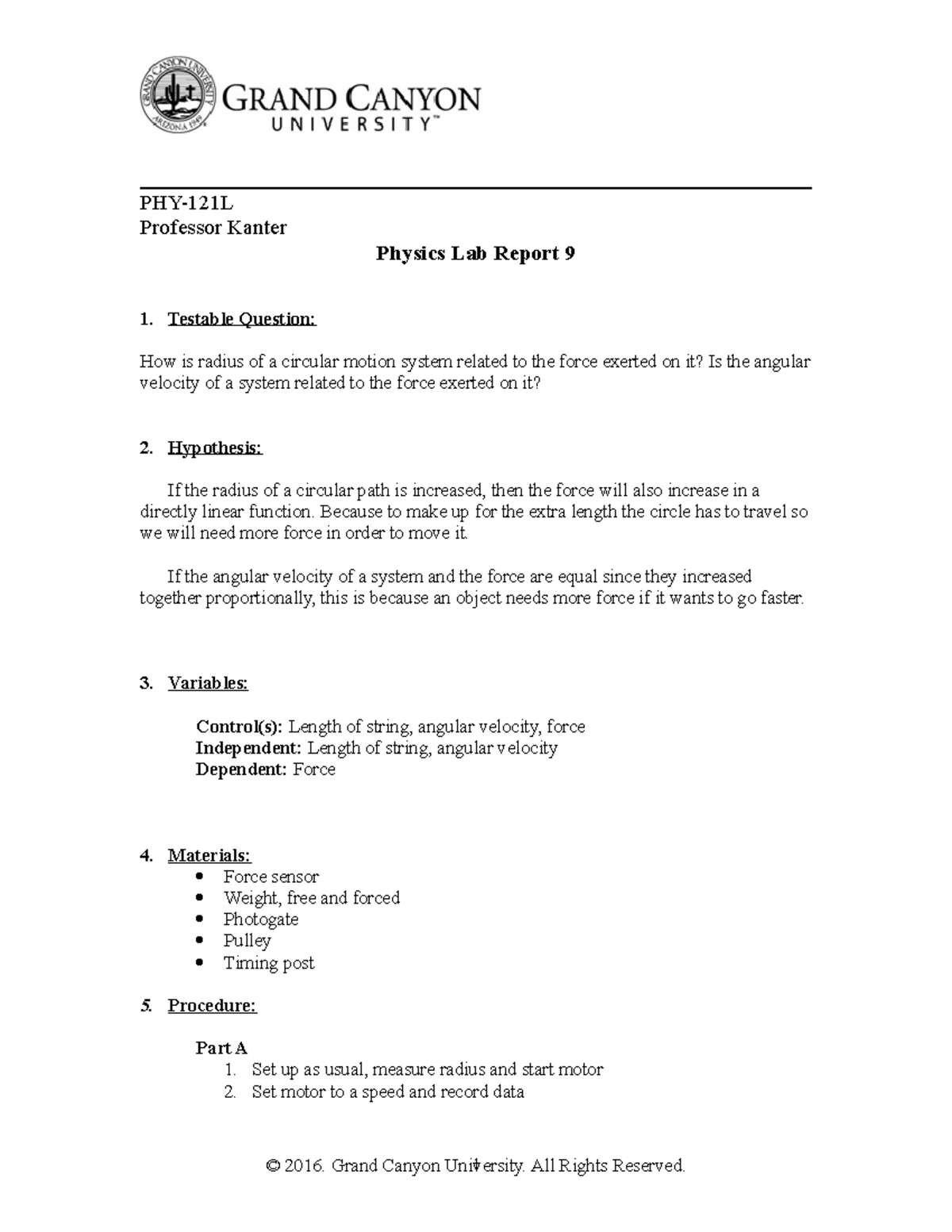 Physics 121 Lab 9 Report: Exploring Uniform Circular Motion Dynamics ...
