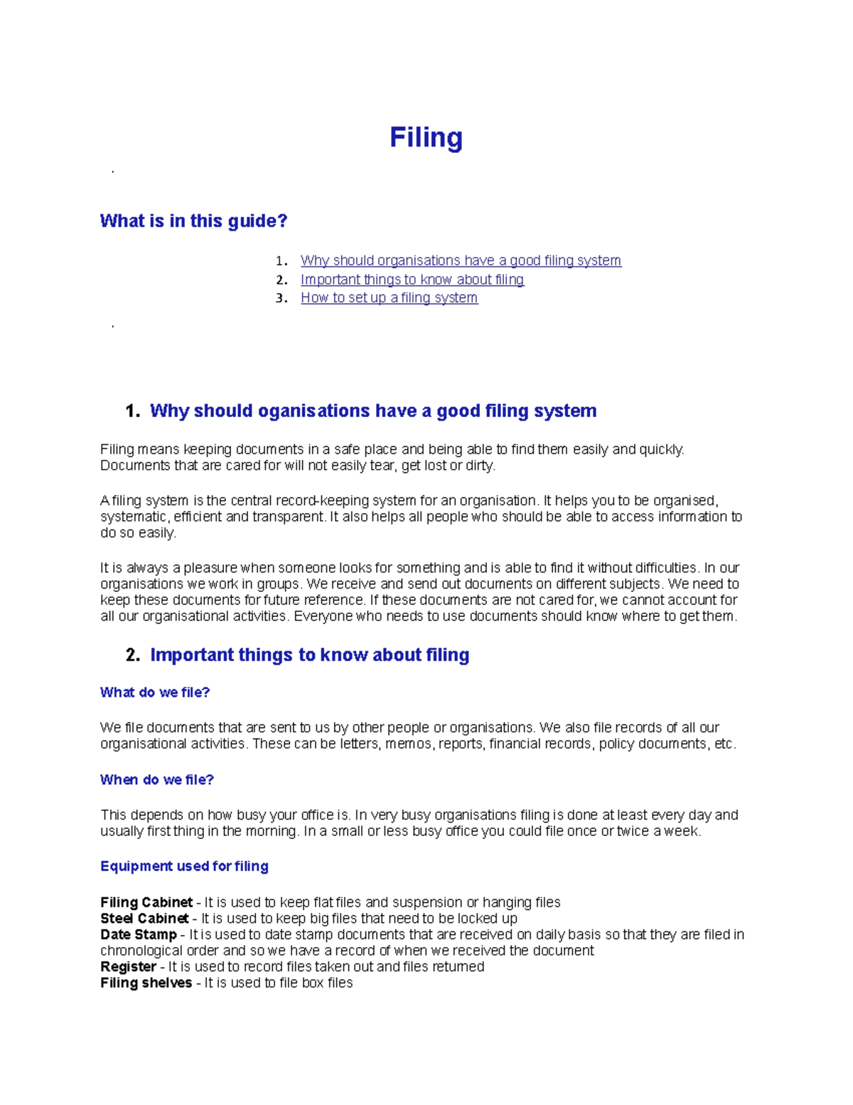 Organizational Filing Systems: A Comprehensive Guide - Studocu
