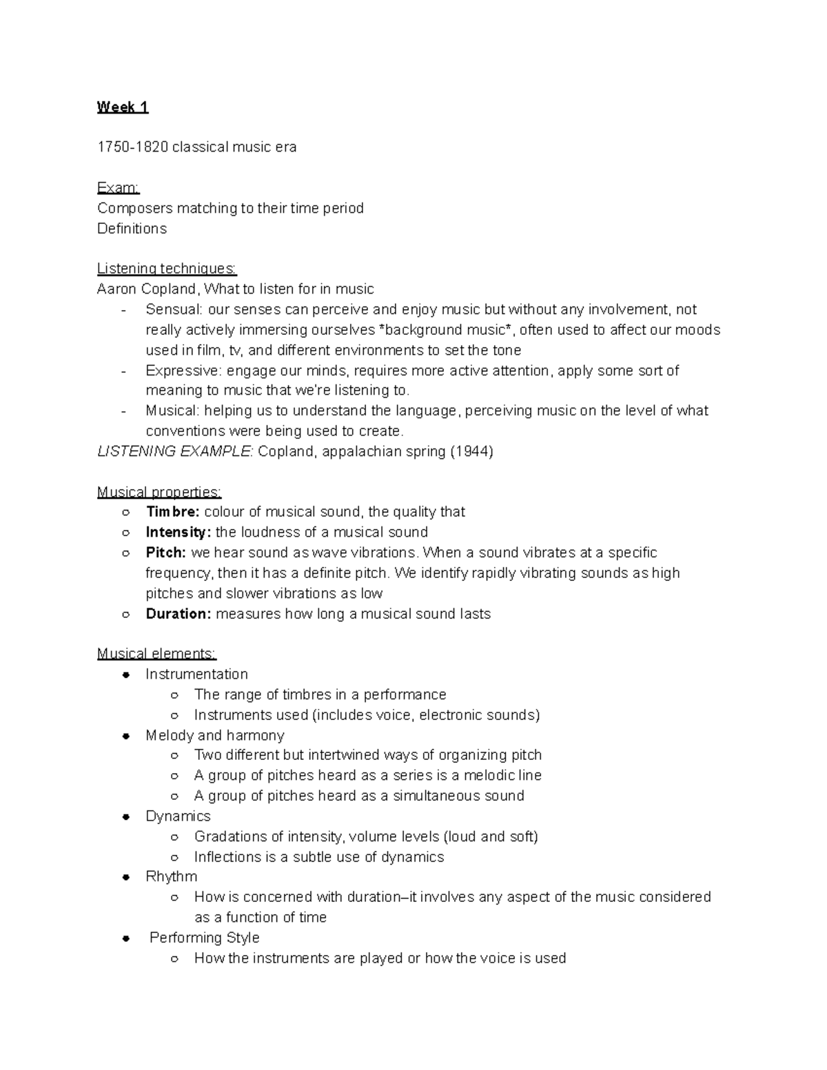 MUSI1001 - Week 1 to 6 Classical Music Era Exam Notes and Insights ...