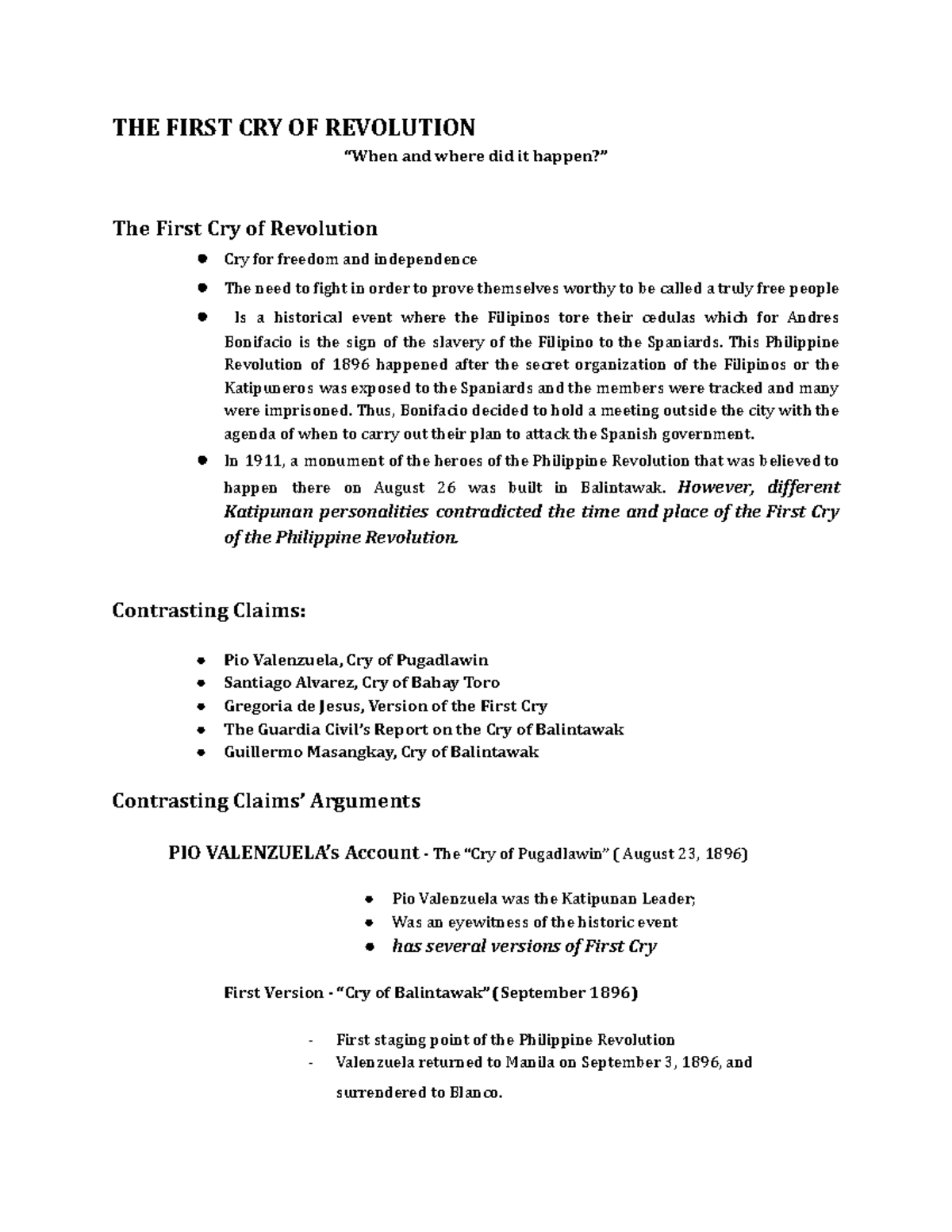 The First Cry of Revolution (RPH 101) - An Overview and Analysis - Studocu