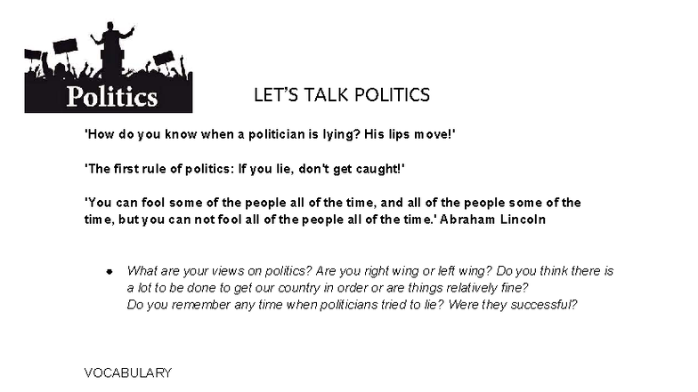 Let's Talk Politics: Key Vocabulary and Concepts - Studocu