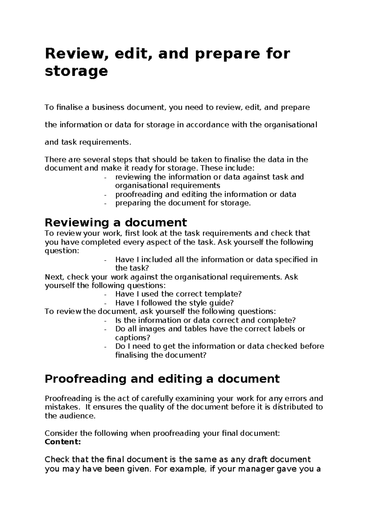 Finalizing Business Documents: Review, Edit, and Storage Guide - Review, edit, and prepare for ...