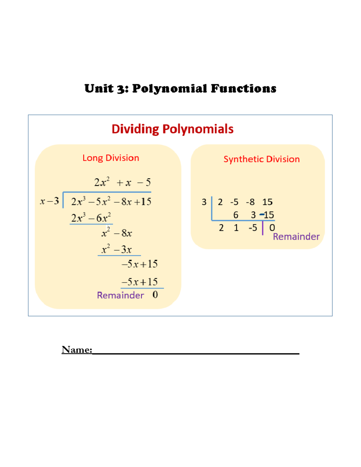 Unit 3 Notes Complete - Unit 3: Polynomial Functions Name