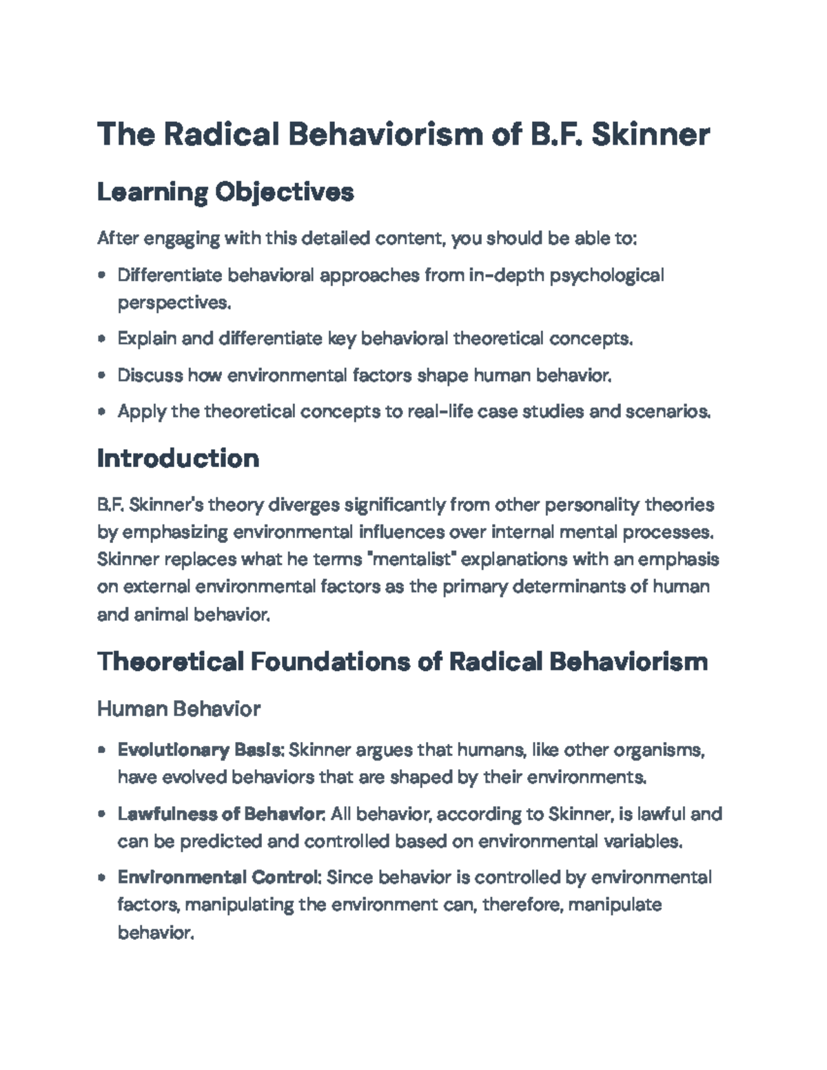 B.F. Skinner's Radical Behaviorism: Concepts and Applications - The ...