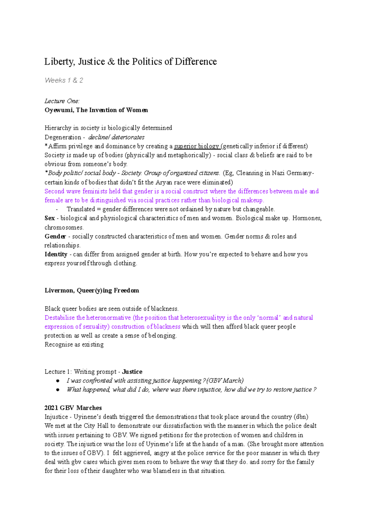 POLS3017A Lecture Notes: Liberty, Justice & Politics of Difference ...