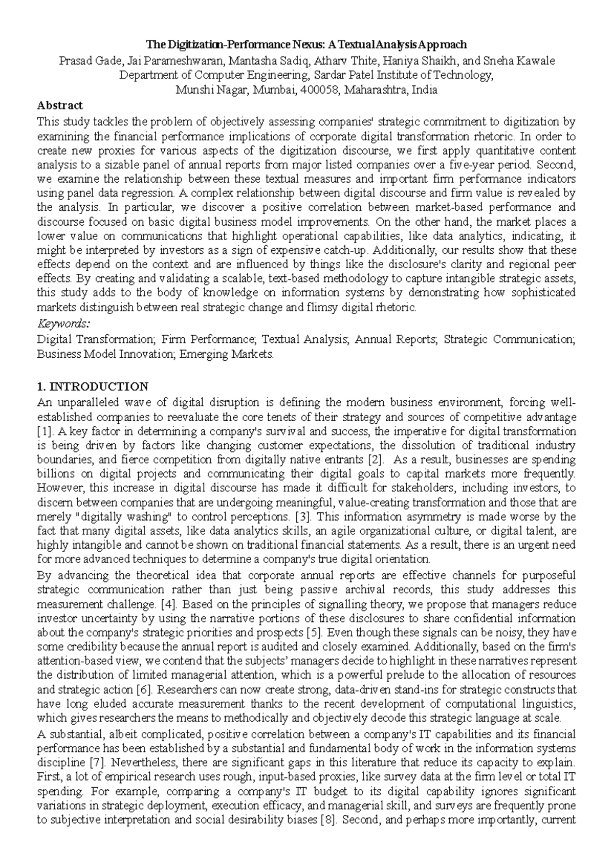 The Digitization Performance Nexus: A Textual Analysis Approach (CSE 101) - Studocu