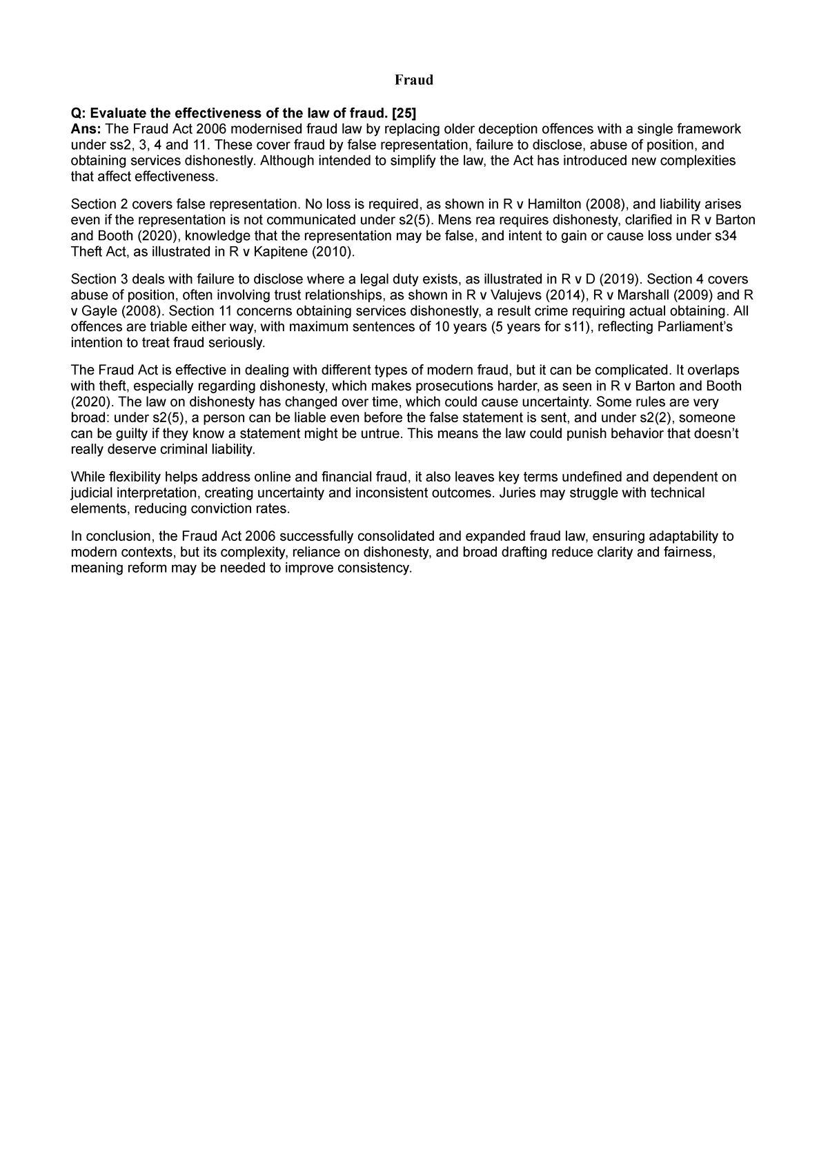 Fraud Law Evaluation: Effectiveness of the Fraud Act 2006 - A Levels ...