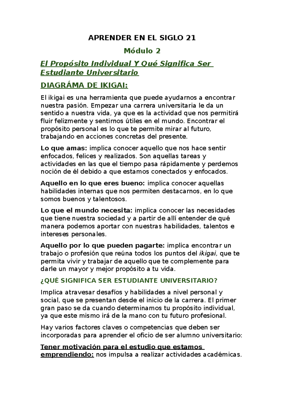 APRENDER EN EL SIGLO 21: Resumen Módulo 2 sobre Propósito y Estudiante ...