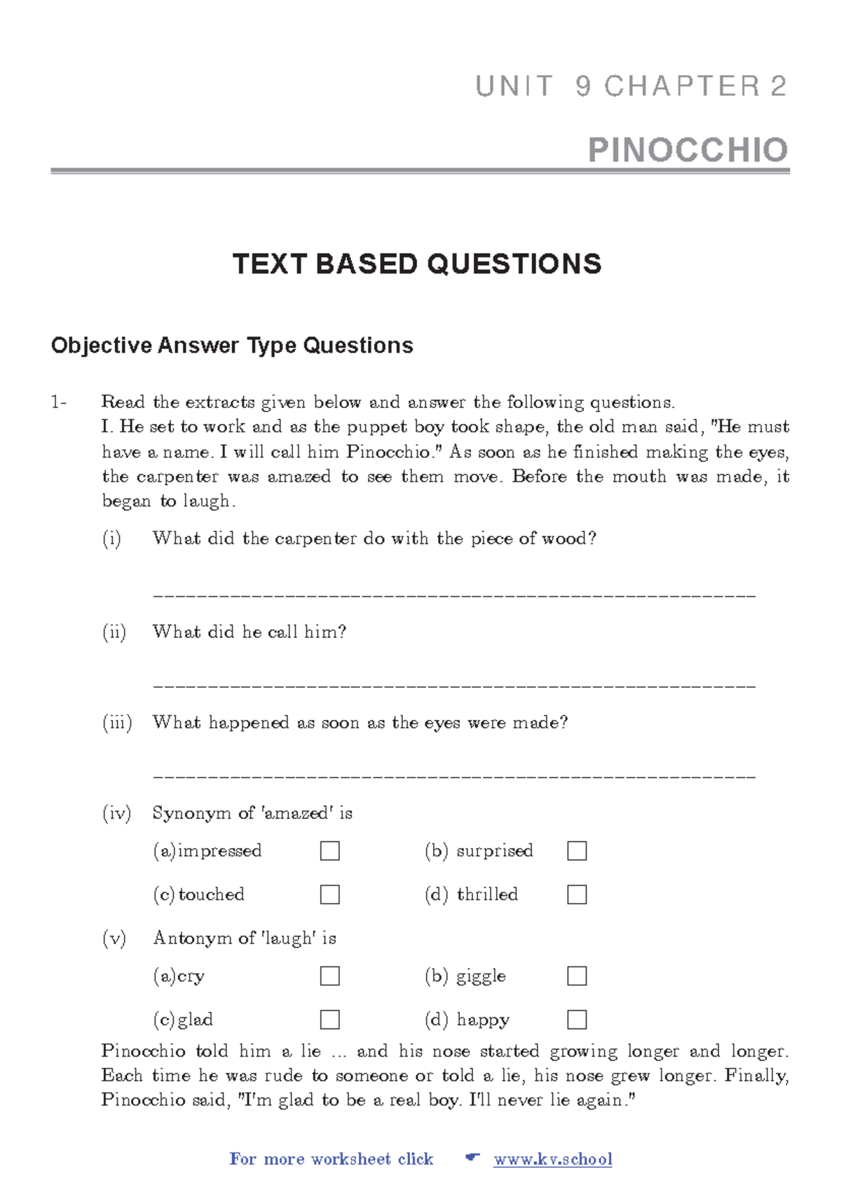 UNIT 9 Chapter 2 Pinocchio: Text-Based Questions and Activities - Studocu
