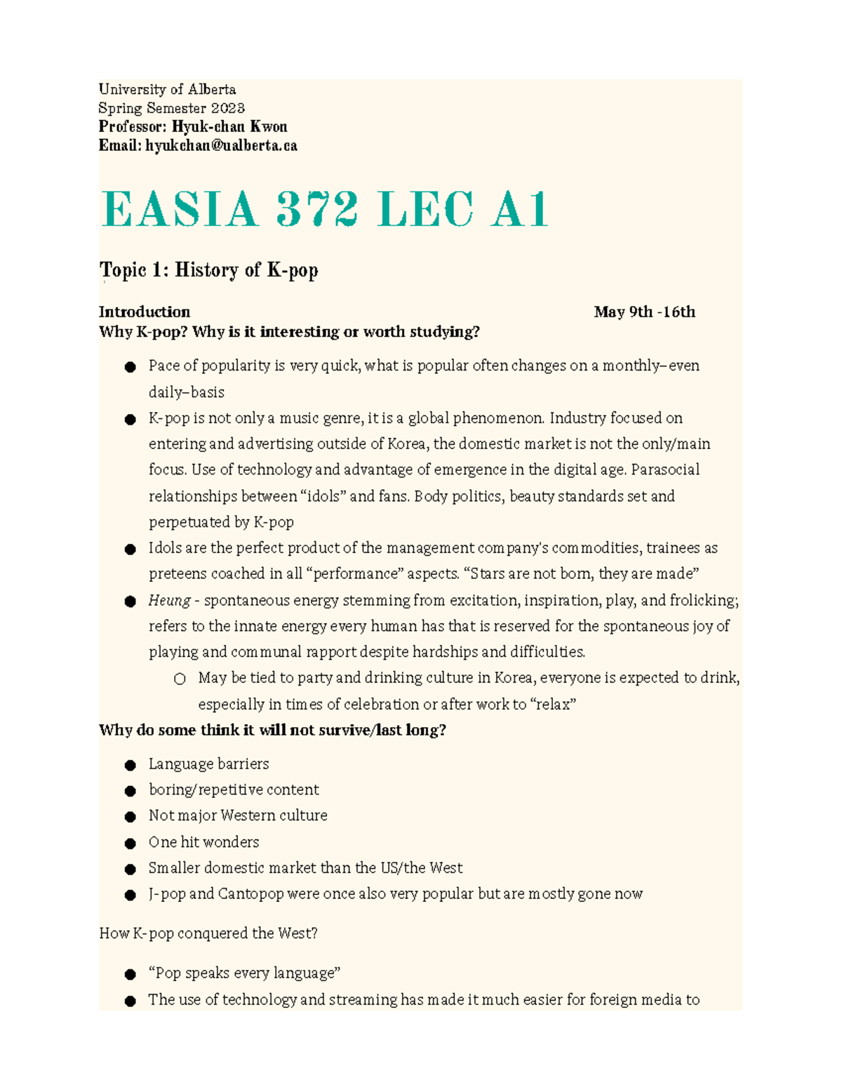 EASIA 372 K-Pop Culture Notes: History and Sexuality Themes - Studocu