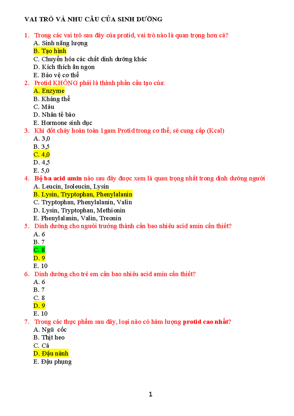 Trc nghim DINH DNG HC - Rjrj - VAI TRÒ VÀ NHU CẦU CỦA SINH DƯỠNG Trong ...