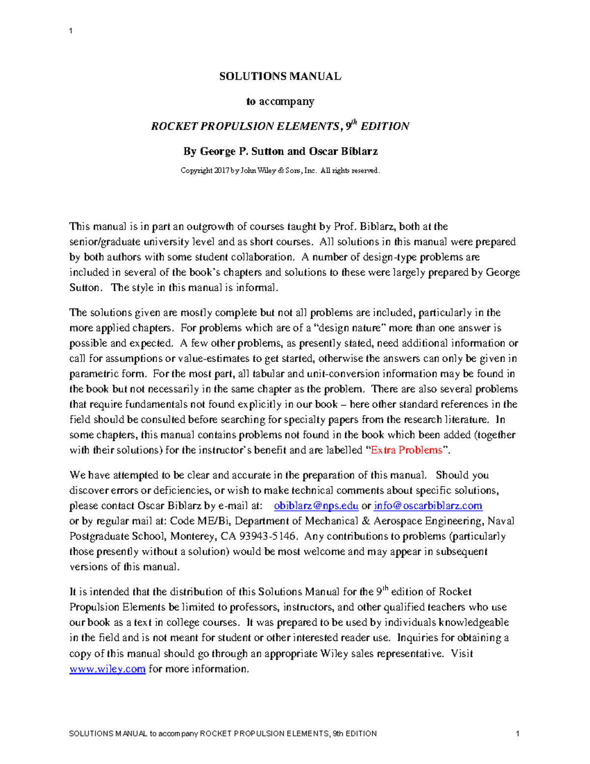 Solutions Manual for Rocket Propulsion Elements (9th Ed) - Sutton & Biblarz - Studocu