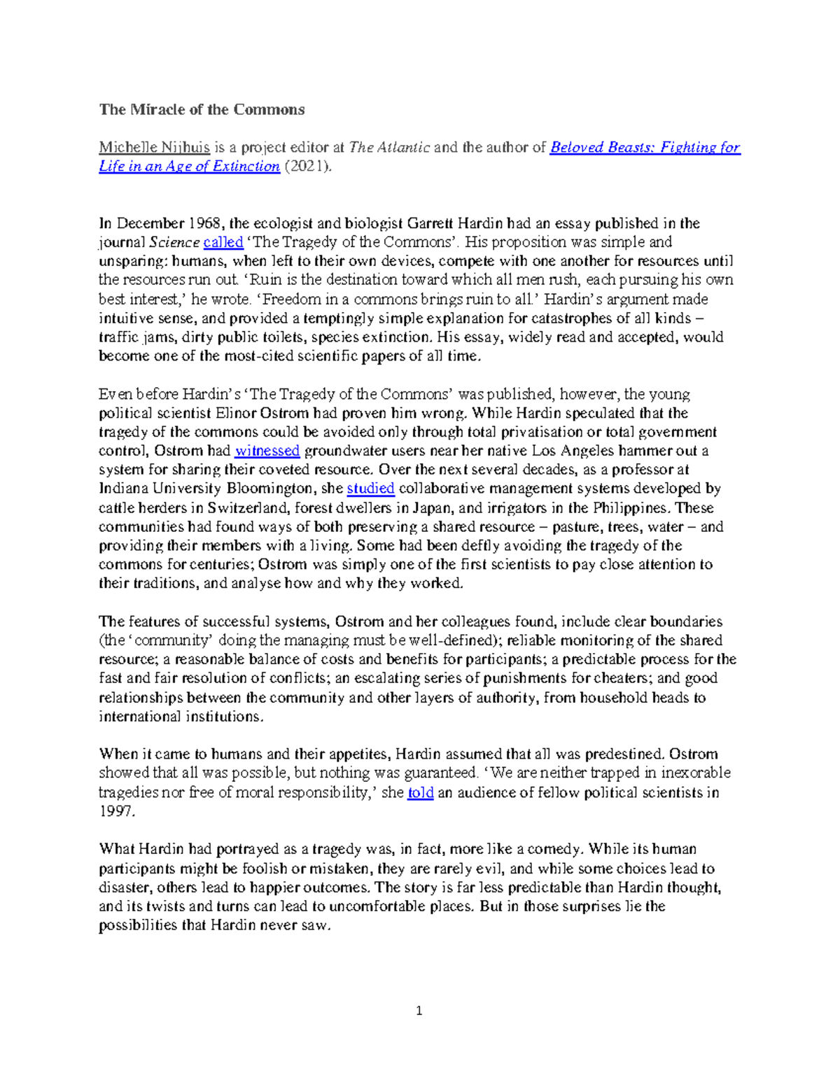 Community-Based Conservation: Revisiting Hardin's Tragedy of the ...