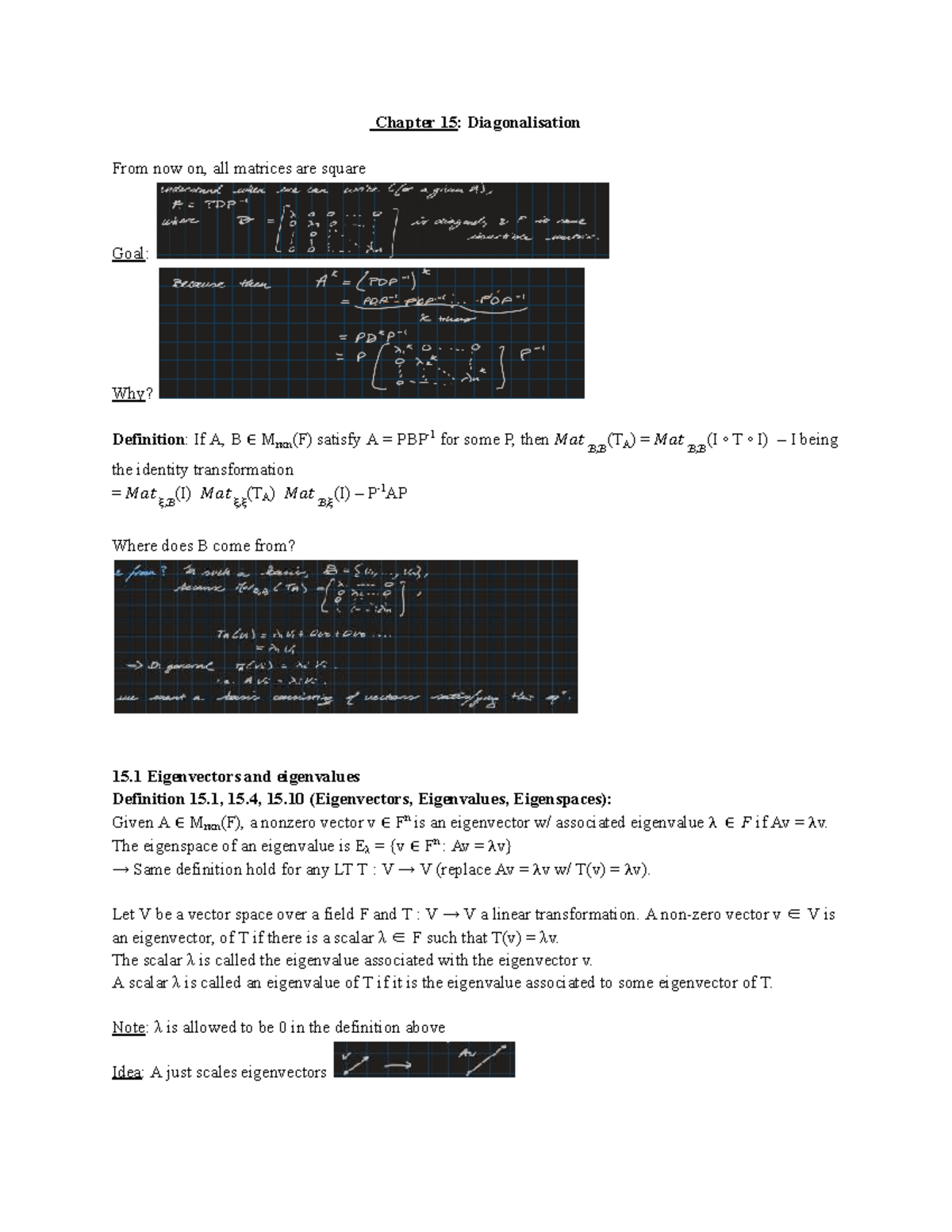 MT2501 - Chapter 15: Diagonalisation and Eigenvalues Review Notes - Studocu