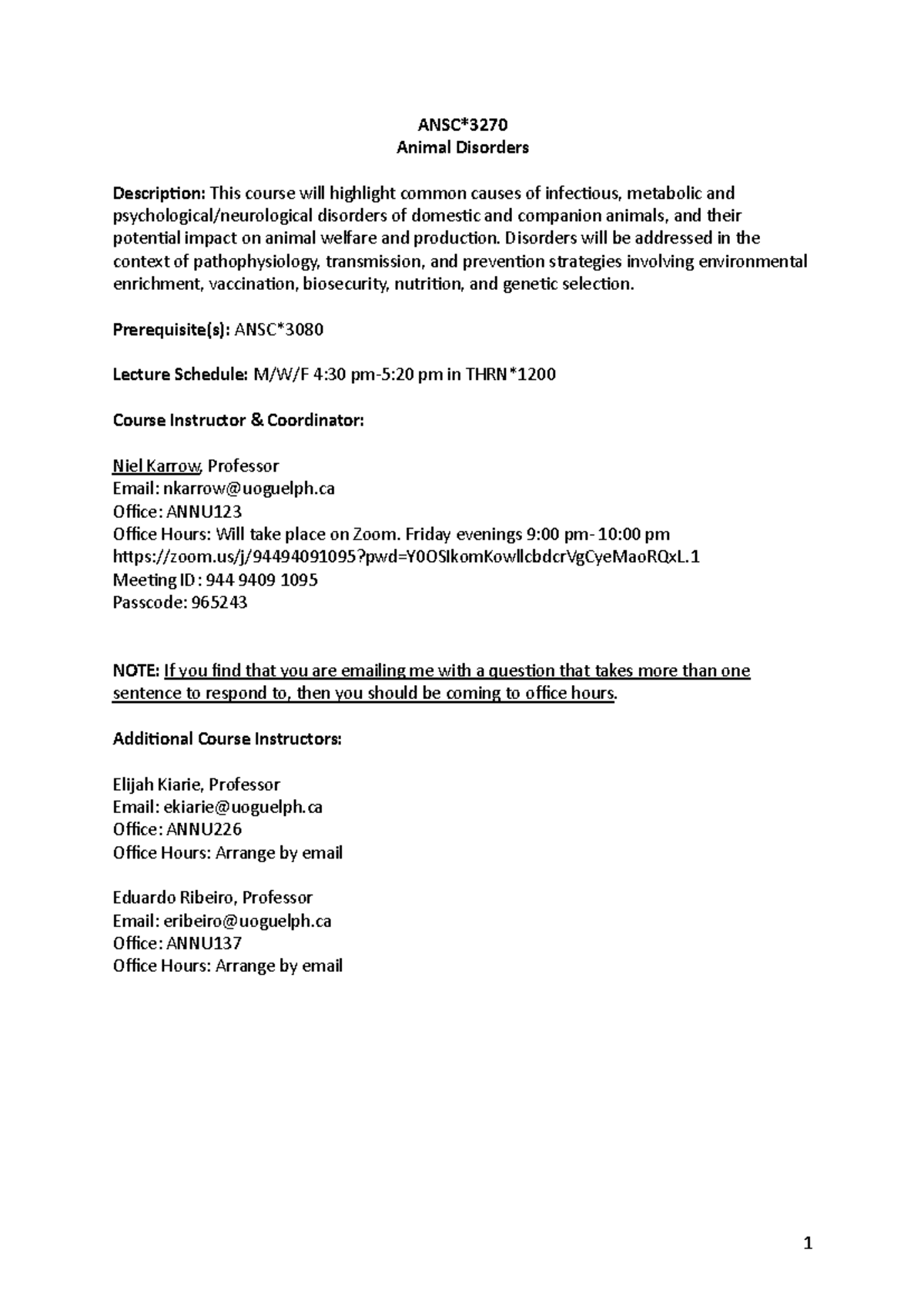 ANSC3270: Animal Disorders - Course Outline & Learning Outcomes - Studocu