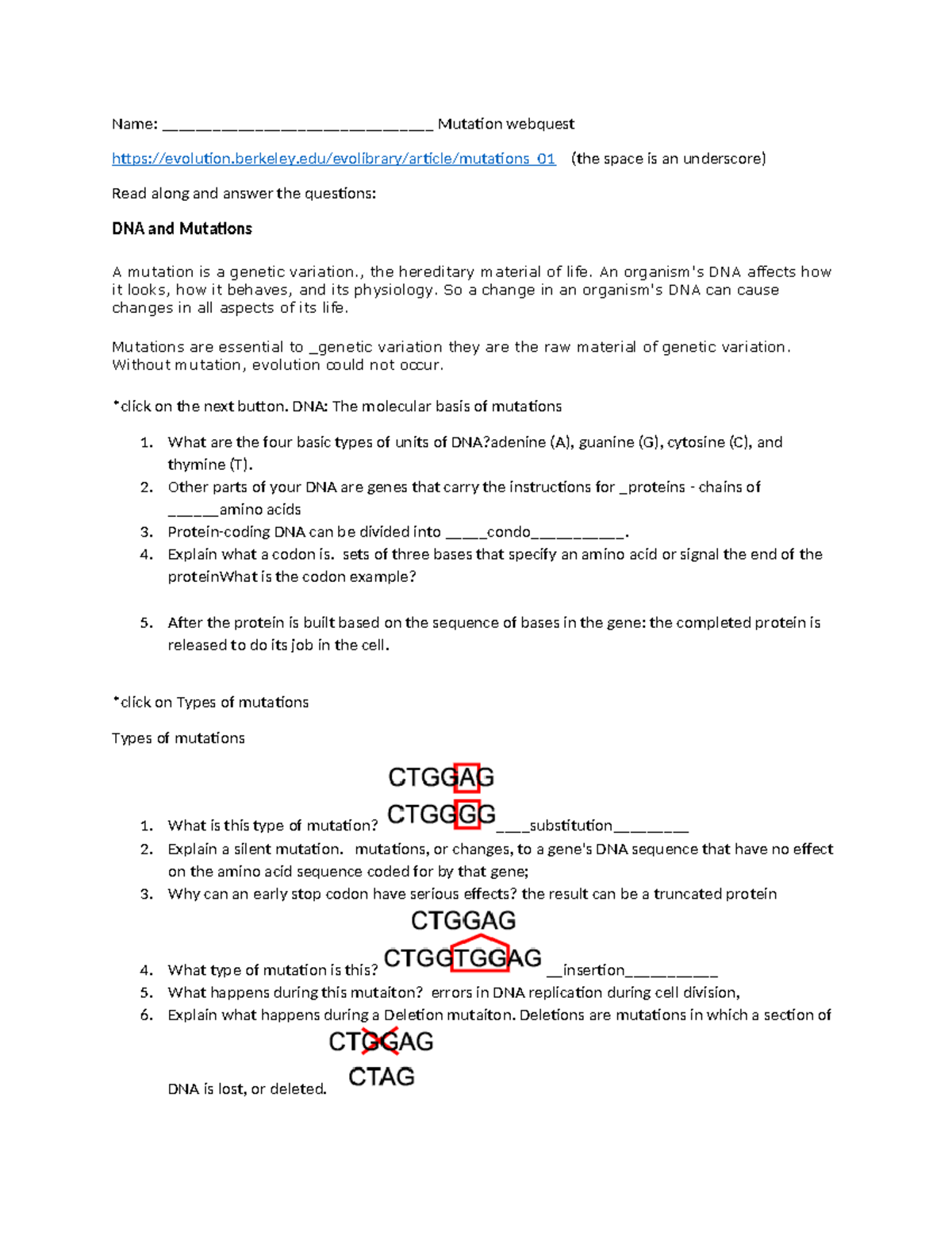 DNA Mutation Webquest: Understanding Genetic Variations and Effects ...