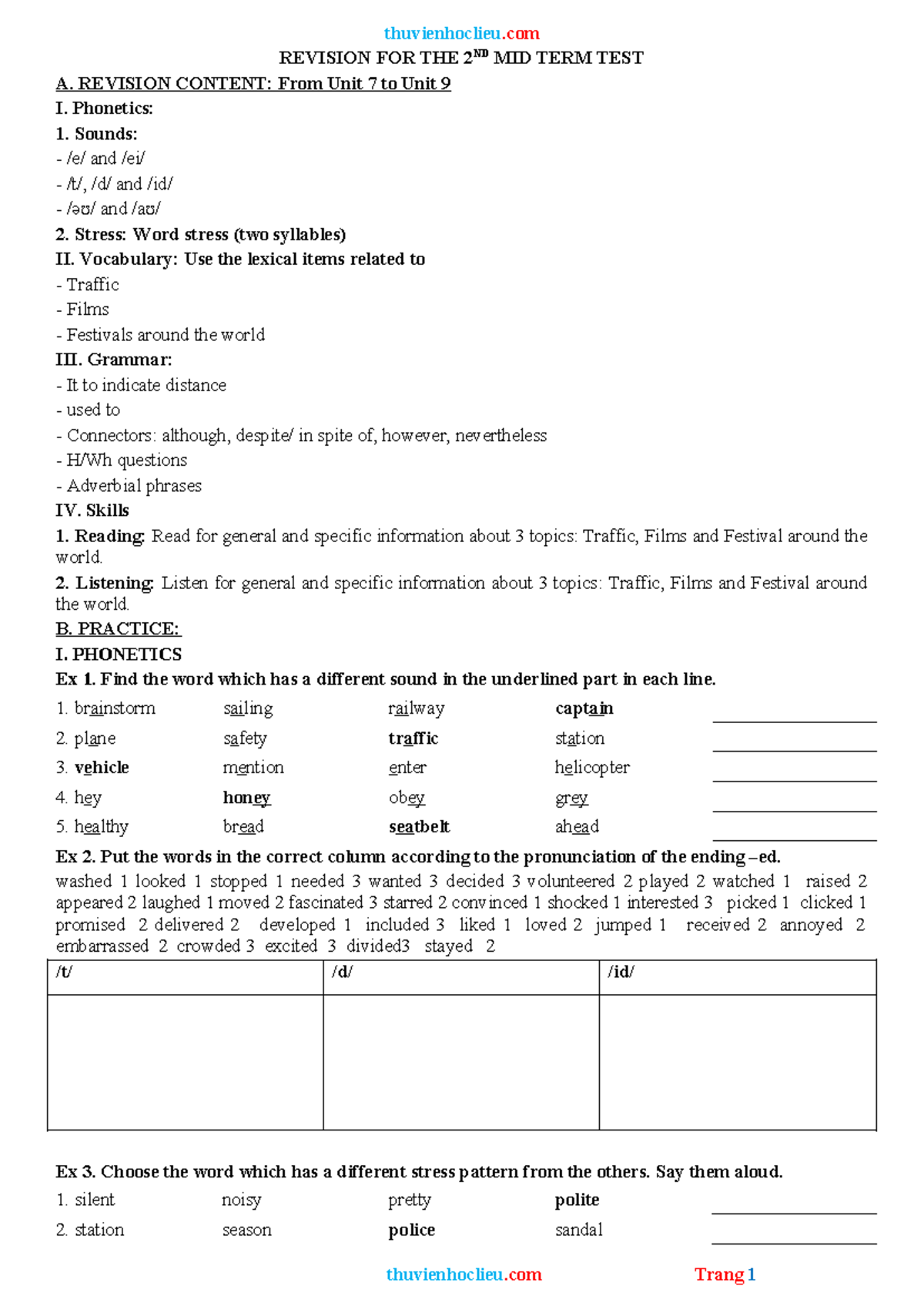 Revision Notes for 2nd Midterm Test (Course Code: thuvienhoclieu.com ...