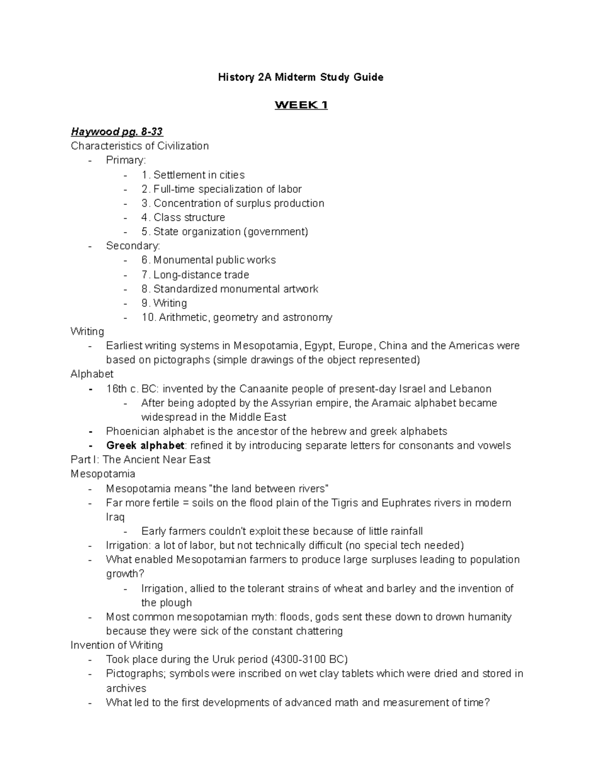 History 2A Midterm Study Guide: Key Concepts and Civilizations - Studocu