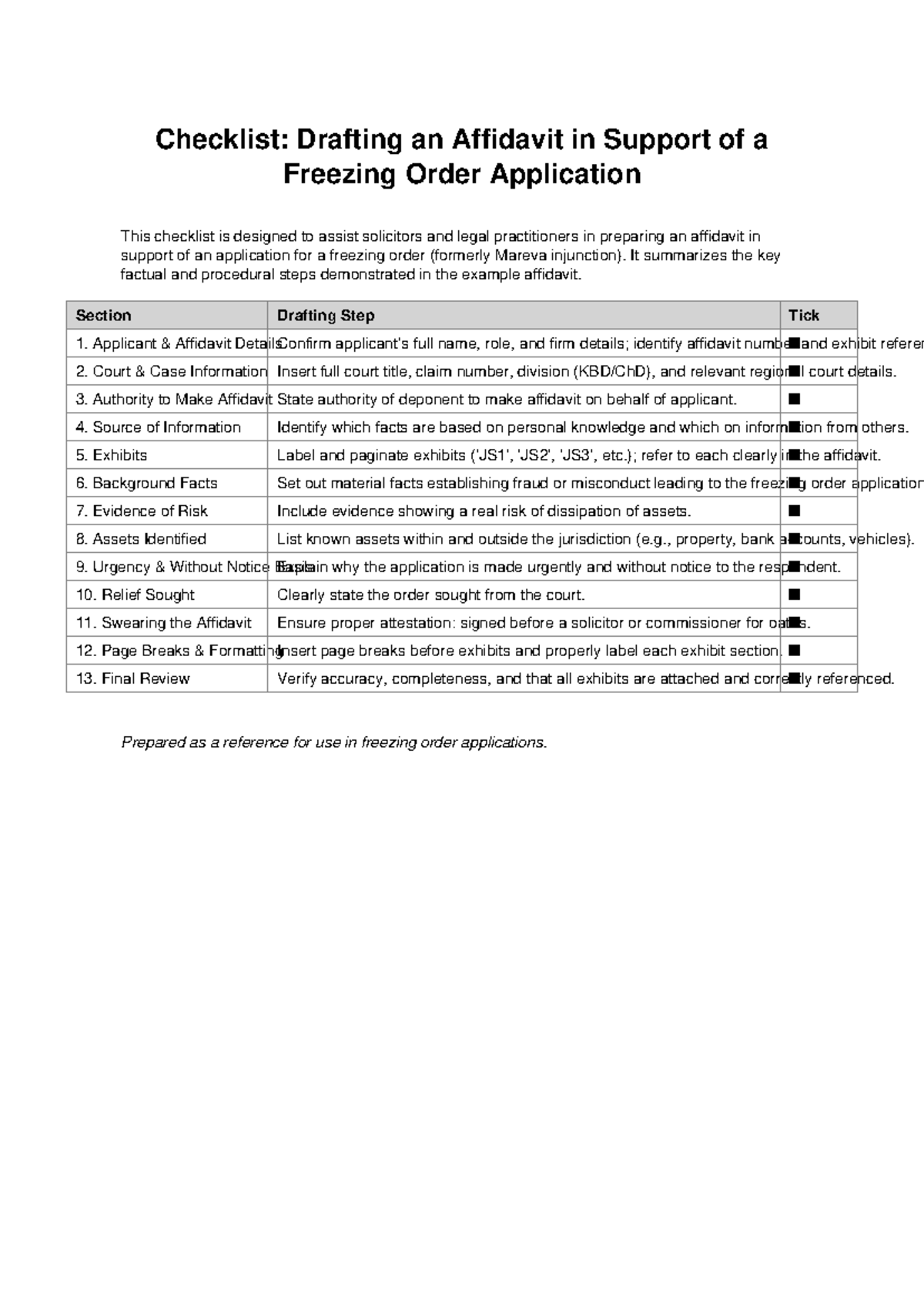 Freezing Order Affidavit Checklist: Key Steps for Application - Studocu