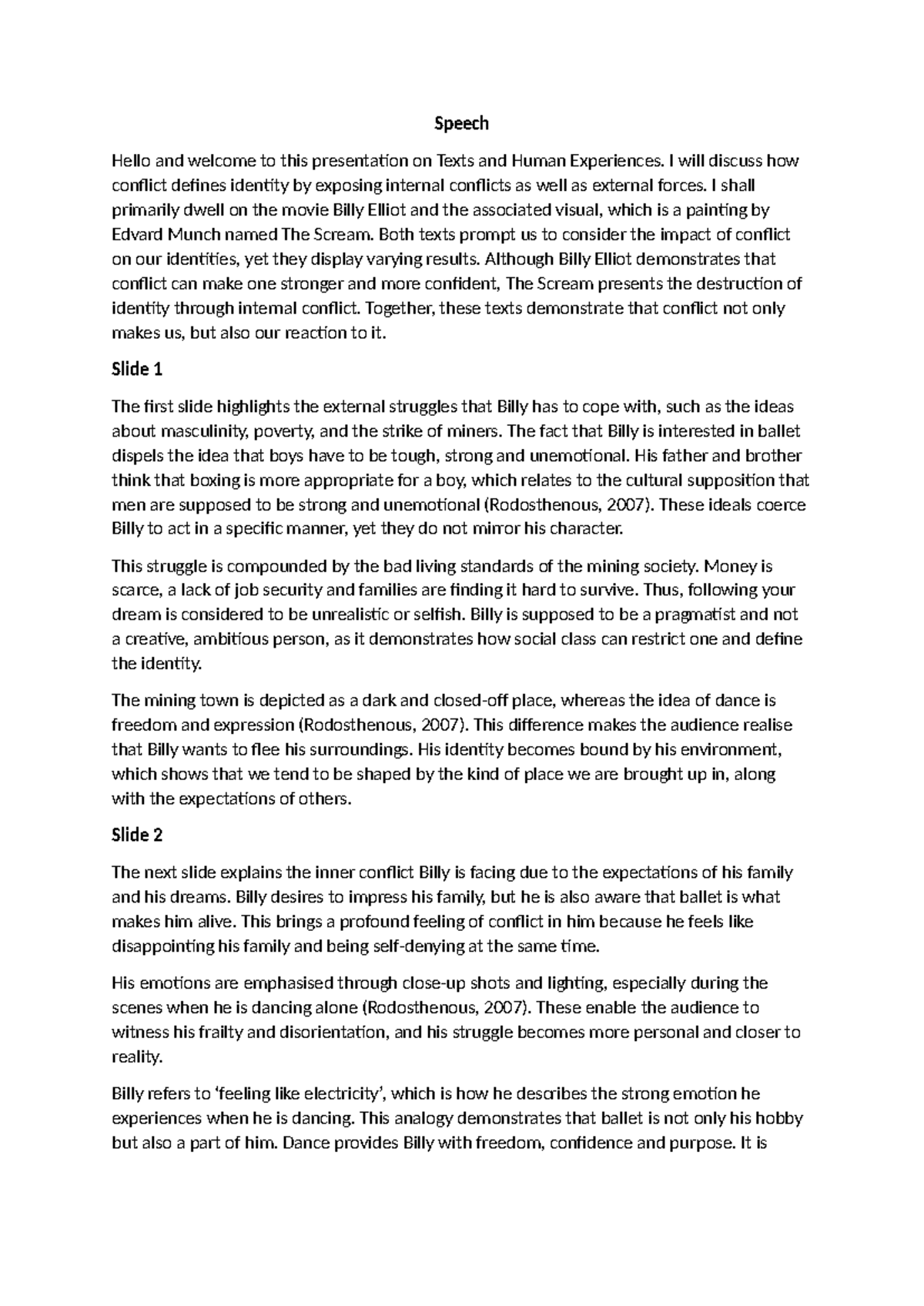 SA 53372: Conflict and Identity in Billy Elliot vs. The Scream - Studocu