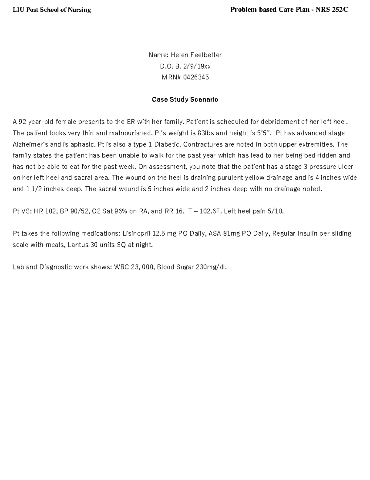 Problem-Based Care Plan for Advanced Alzheimer's - NRS 252C - Studocu