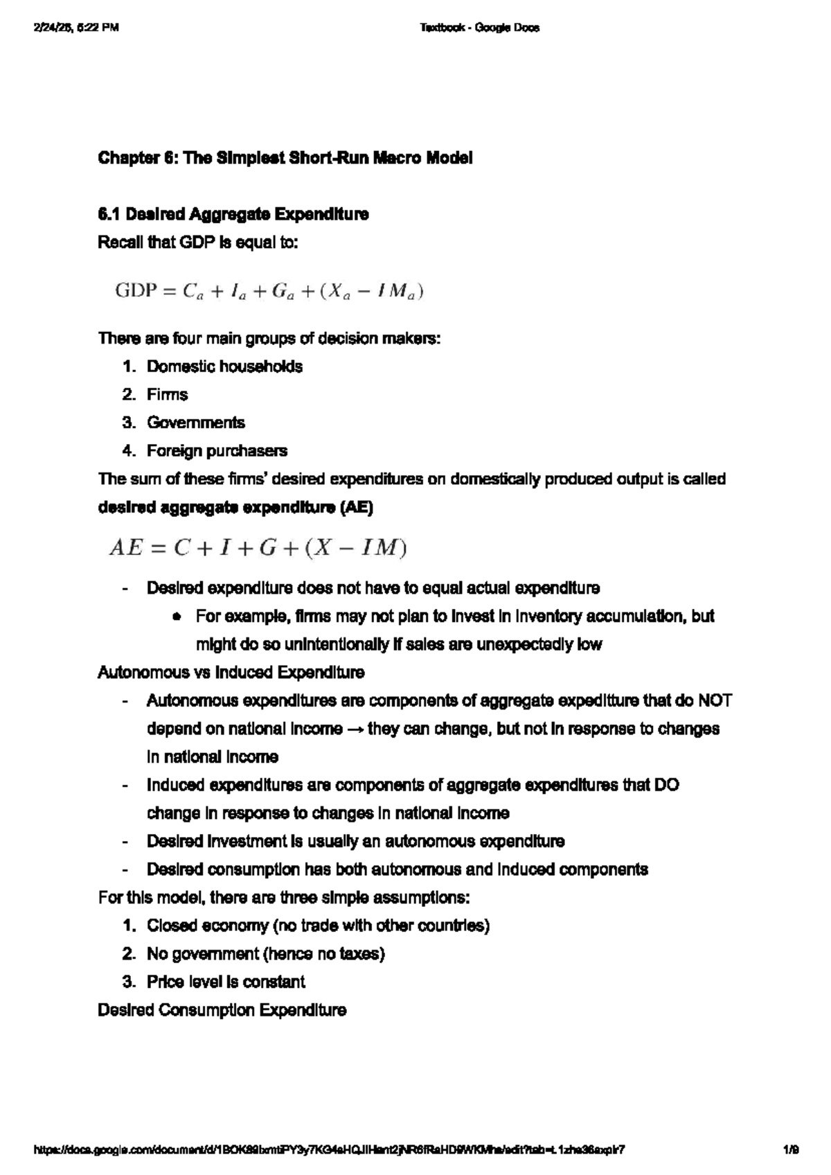 Chapter 6: The Simplest Macro Model - Desired Aggregate Expenditure ...
