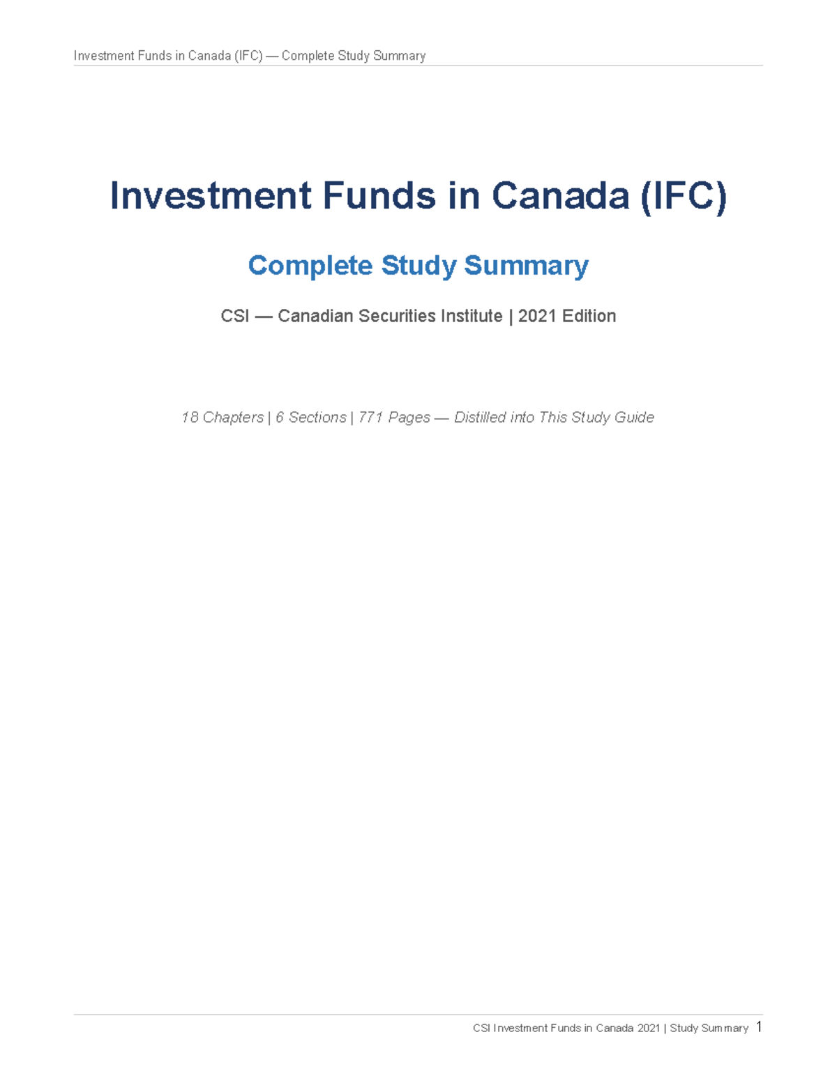 IFC Investment Funds in Canada 2021: Comprehensive Study Guide - Studocu