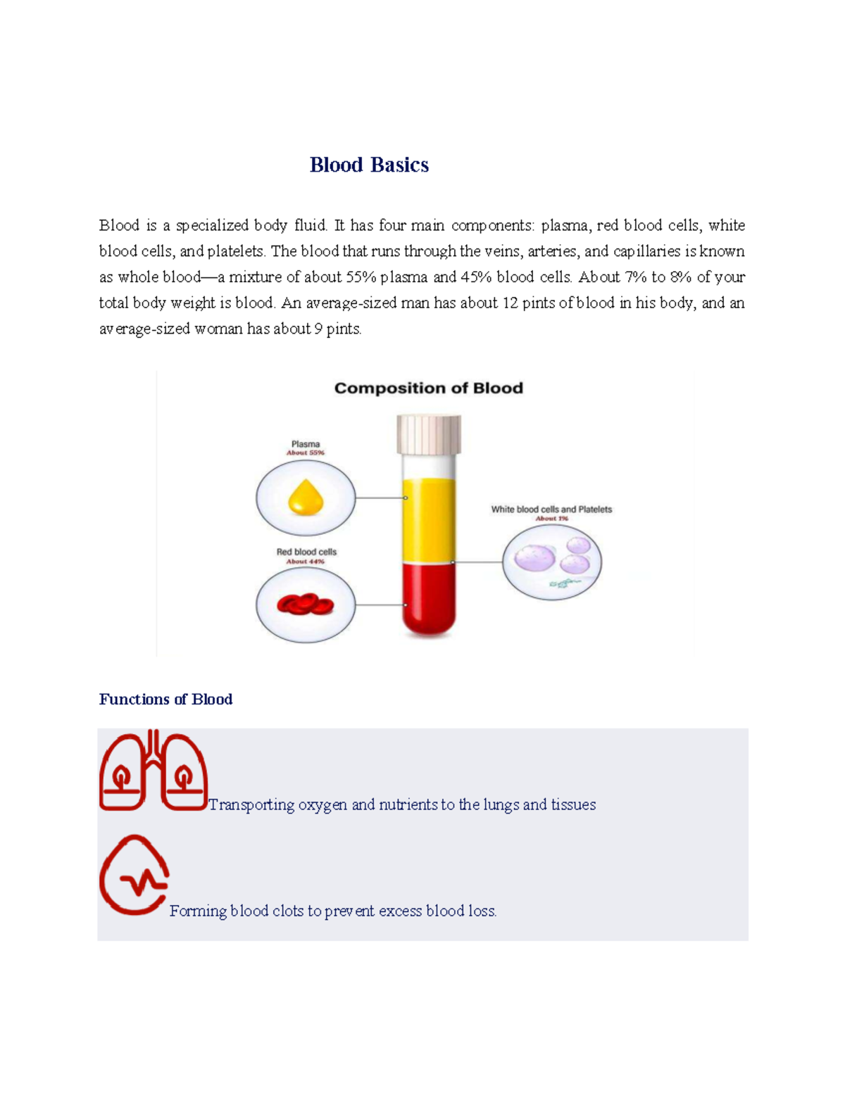 Blood Basics: Components, Functions, and Physiology Overview - Studocu