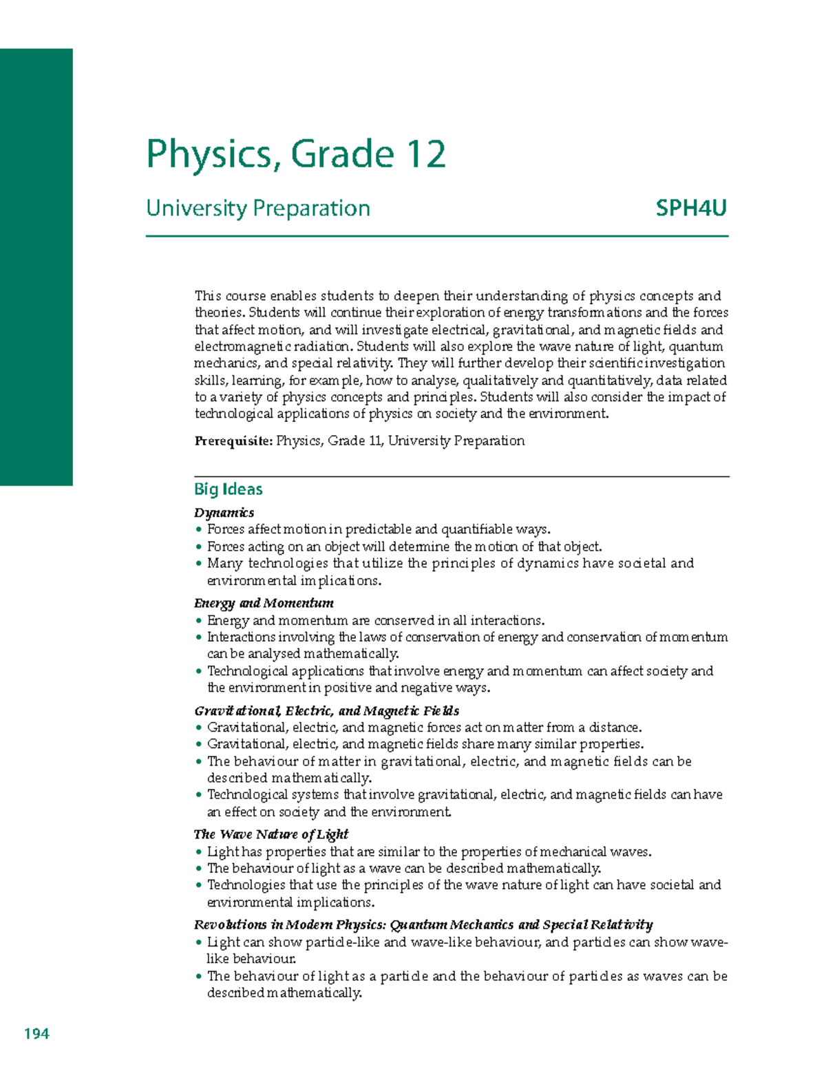 SPH4U Grade 12 Physics: Key Concepts and Course Overview - Studocu