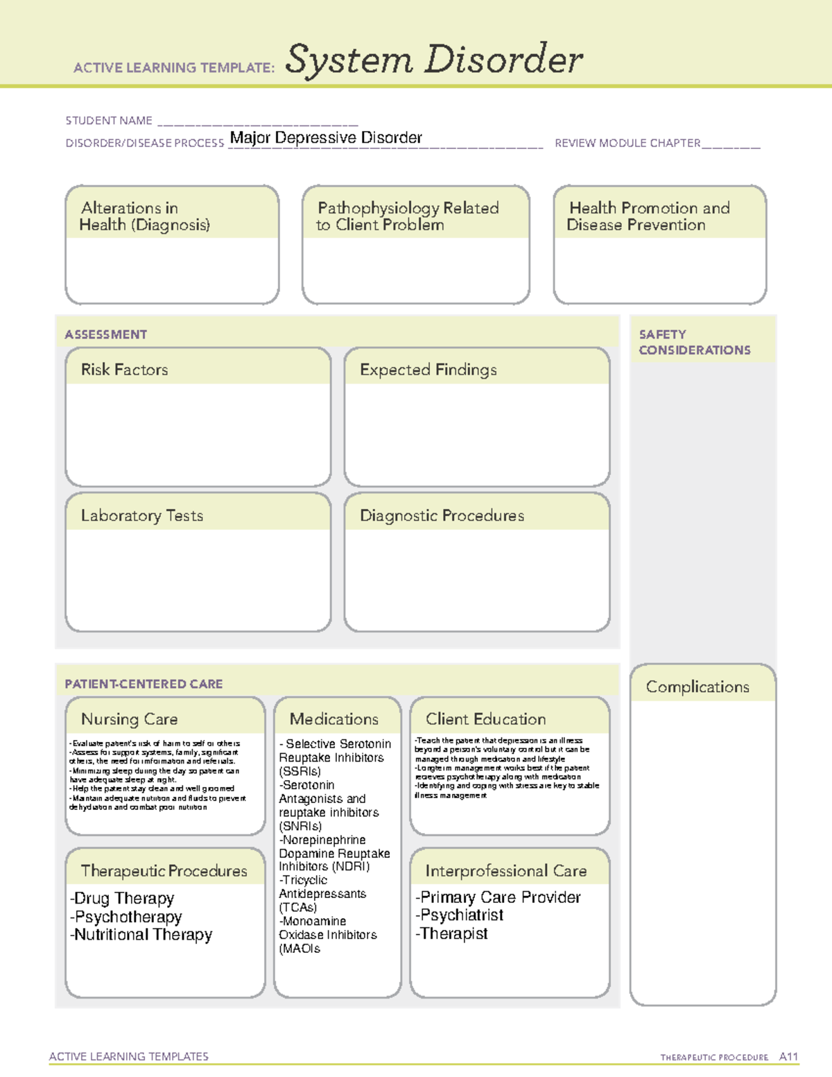 Active Learning Template for Major Depressive Disorder (MDD) - Studocu