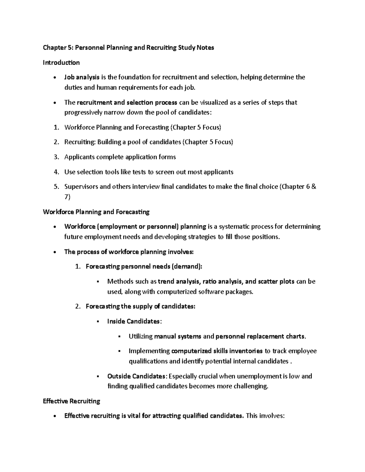 CH5 Notes - Chapter 5: Personnel Planning and Recruiting Study Notes ...