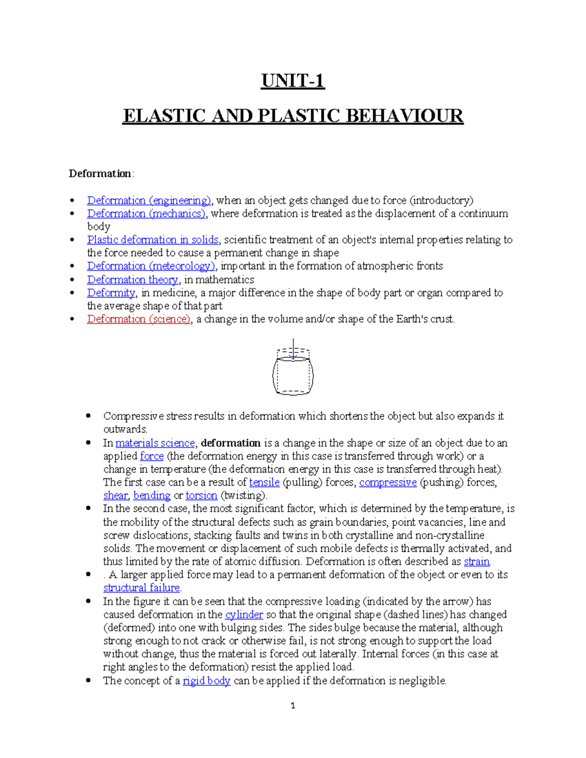 EMM 101: Elastic and Plastic Deformation Behavior Notes - Studocu