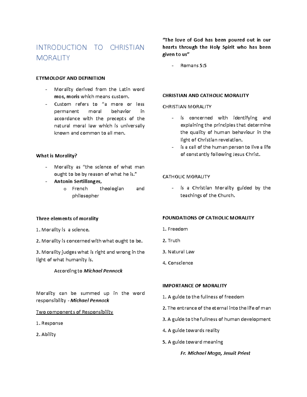 Introduction TO Christian Morality - INTRODUCTION TO CHRISTIAN MORALITY ...