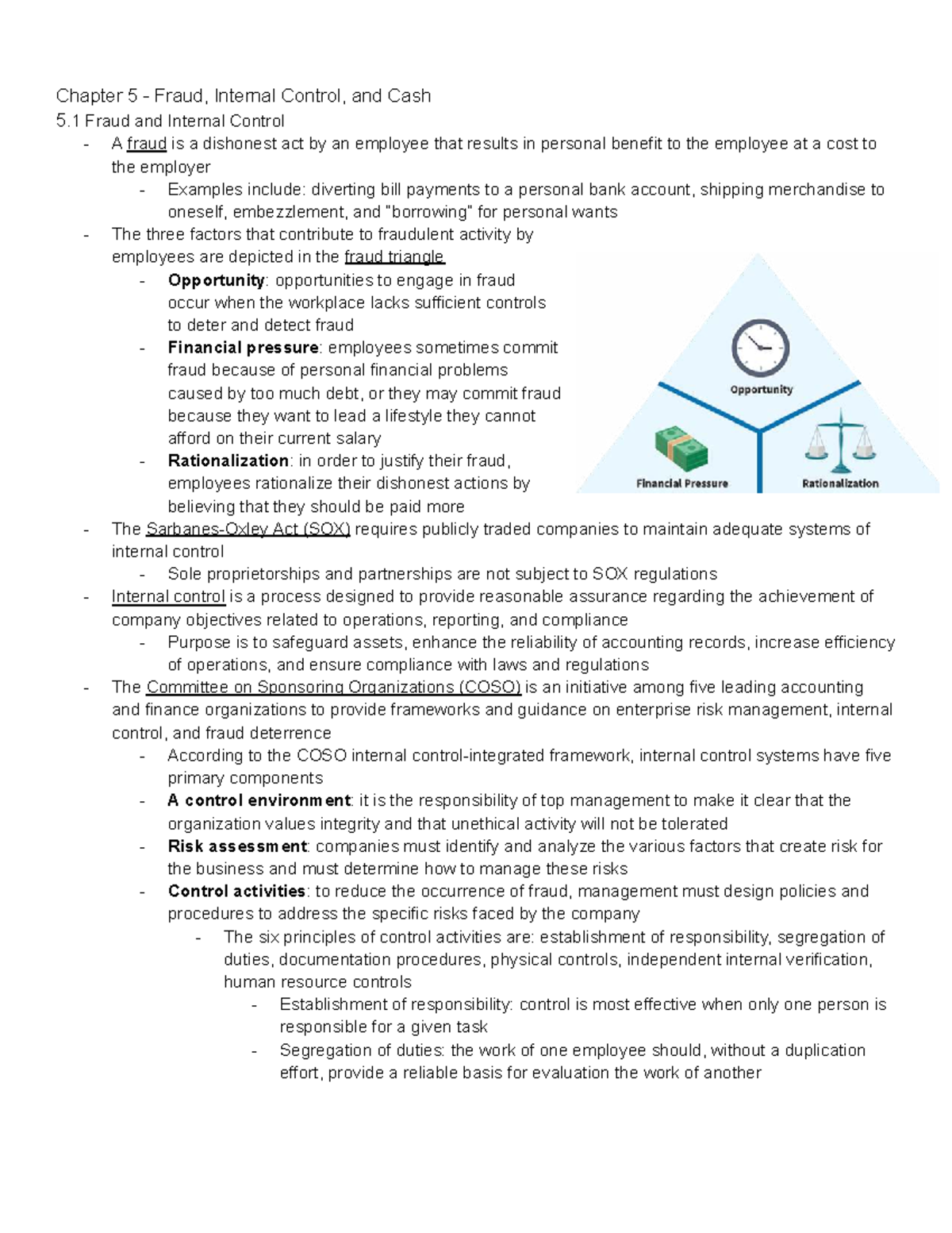 Chapter 5 & 6: Fraud, Internal Control, and Cash Management Notes - Studocu