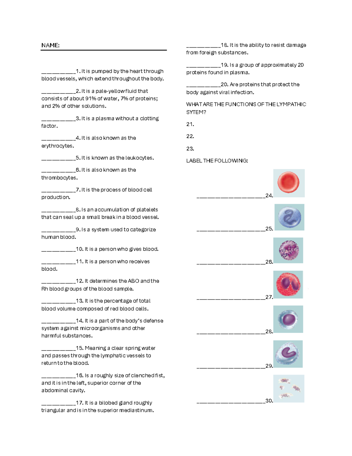 Anaphy QUIZ - Blood and Lymphatic System Questionnaire - Studocu