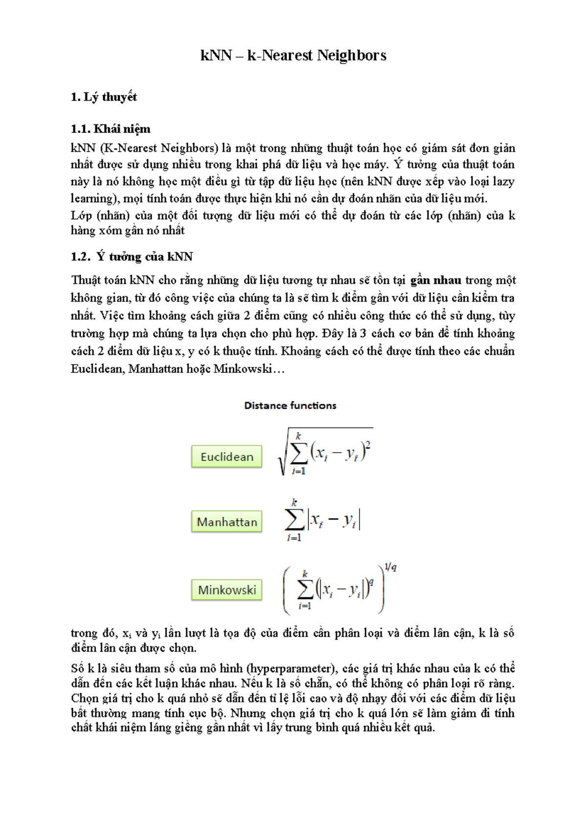 KNN - Lý thuyết và Ứng Dụng của K-Nearest Neighbors - Studocu