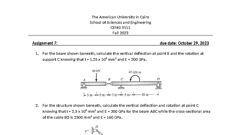 CENG Fall 2023 Assignment 7: Virtual Work on Beams & Frames - Studocu