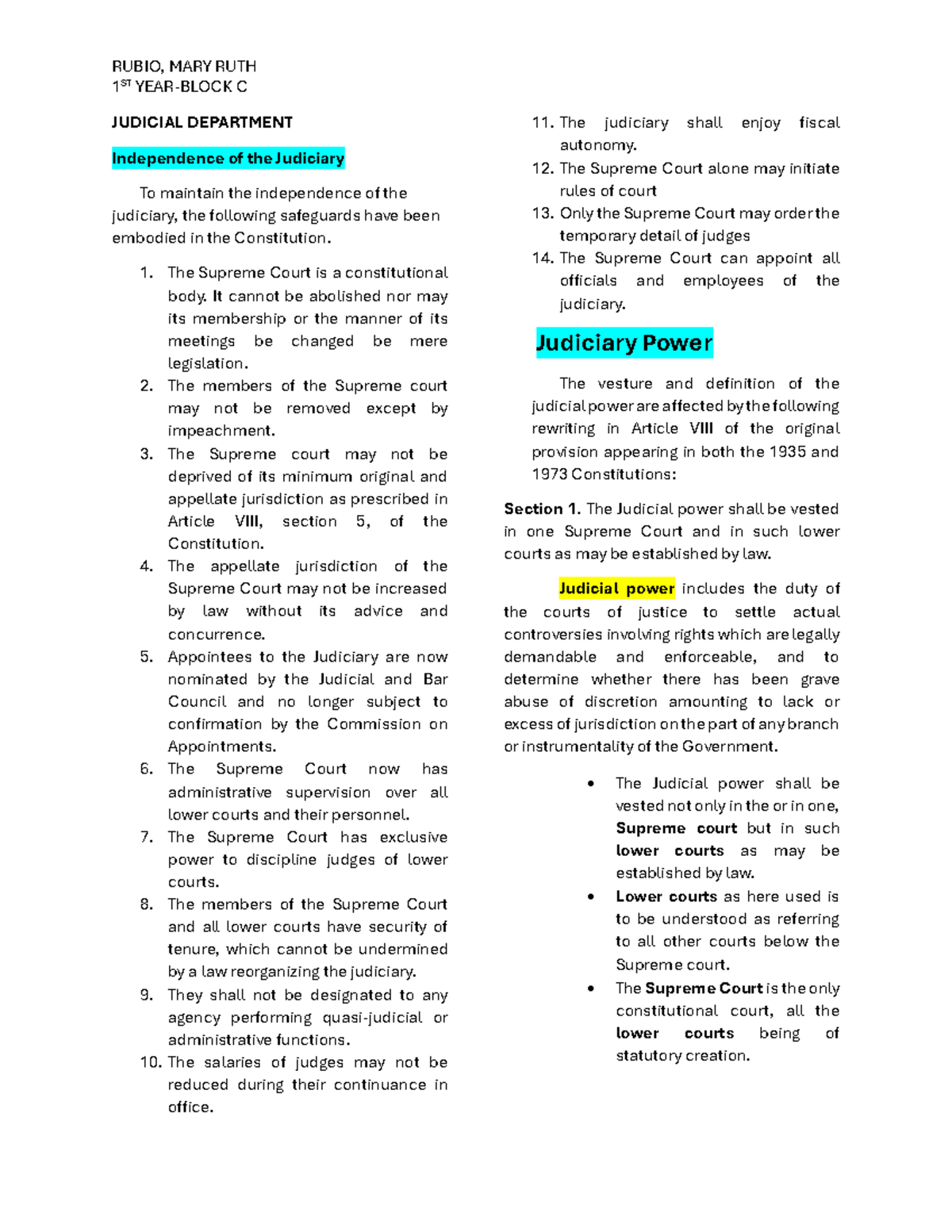 Judicial Department reviewer - 1 ST YEAR-BLOCK C JUDICIAL DEPARTMENT ...