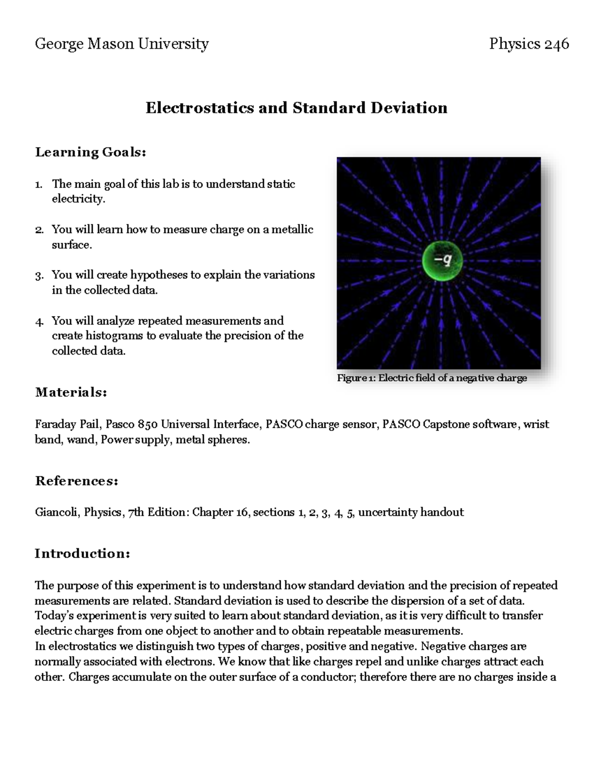 Phys 246 Electrostatics Lab: Understanding Charge & Standard Deviation ...